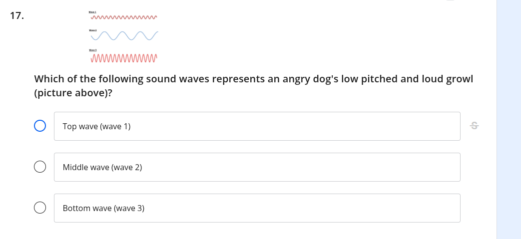 Which of the following sound waves represents an angry dog's low pitched