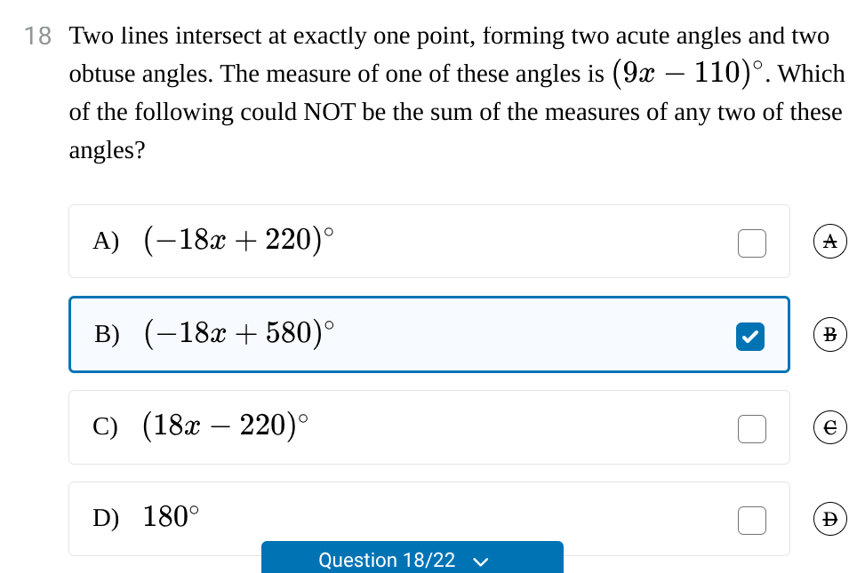 18 Two lines intersect at exactly one point, forming two acute angles and..