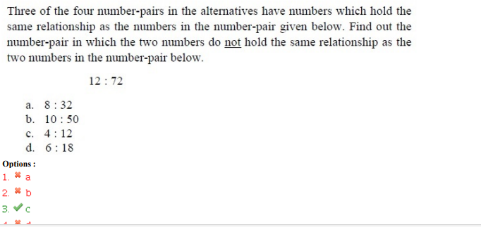 Three of the four number-pairs in the alternatives have numbers which hol..