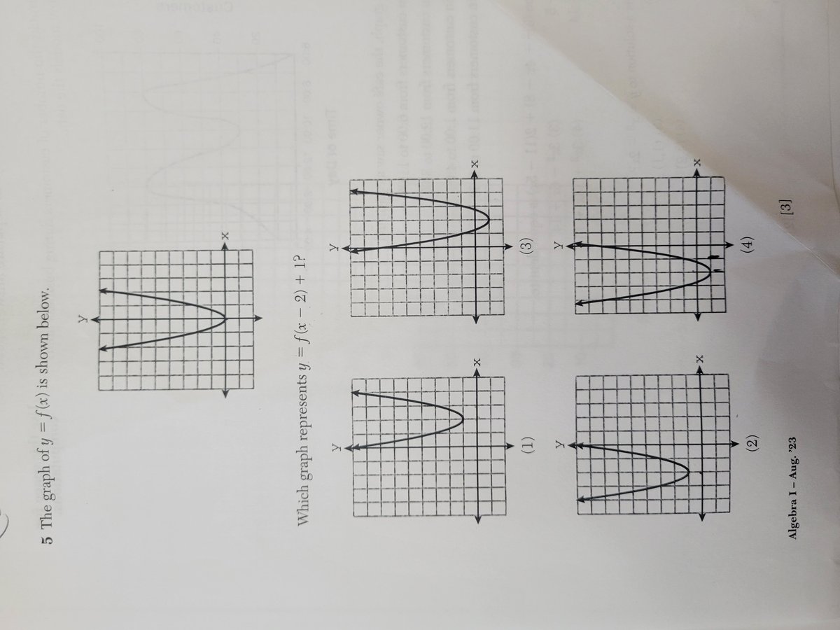 The graph of y = f(x) is shown below. Which graph represents y = f(x - 2..