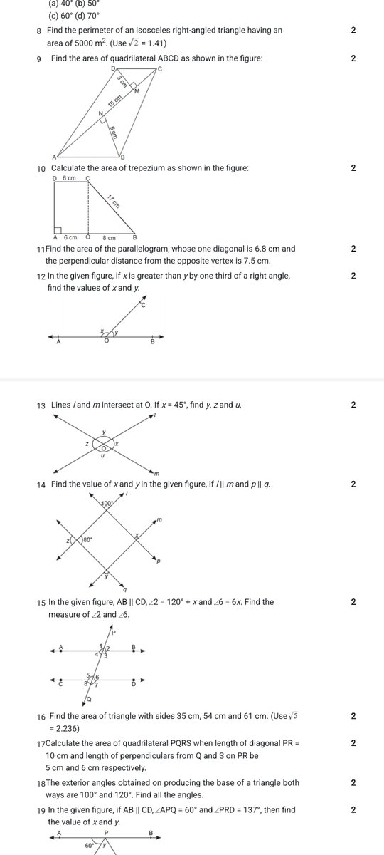 Geometry Problems Find the perimeter of an isosceles right-angled triang..