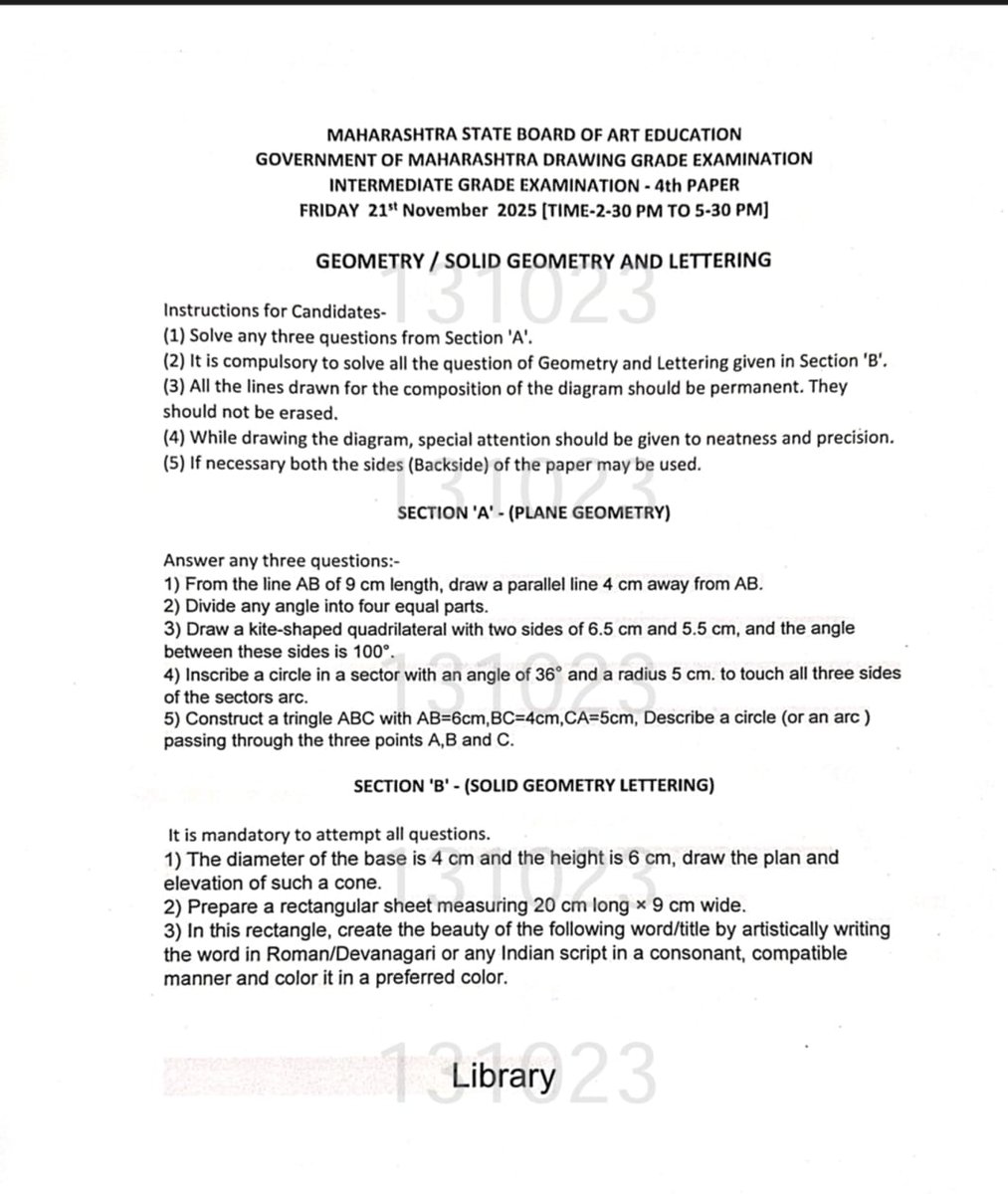Section A (Plane Geometry): From the line AB of 9 cm length, draw a para..