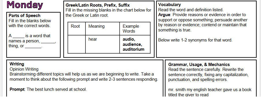 Parts of Speech: Fill in the blanks below with the correct words. A _ is
