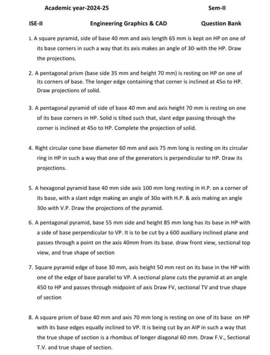 Academic year-2024-25 Sem-II ISE-II Engineering Graphics \& CAD Question..