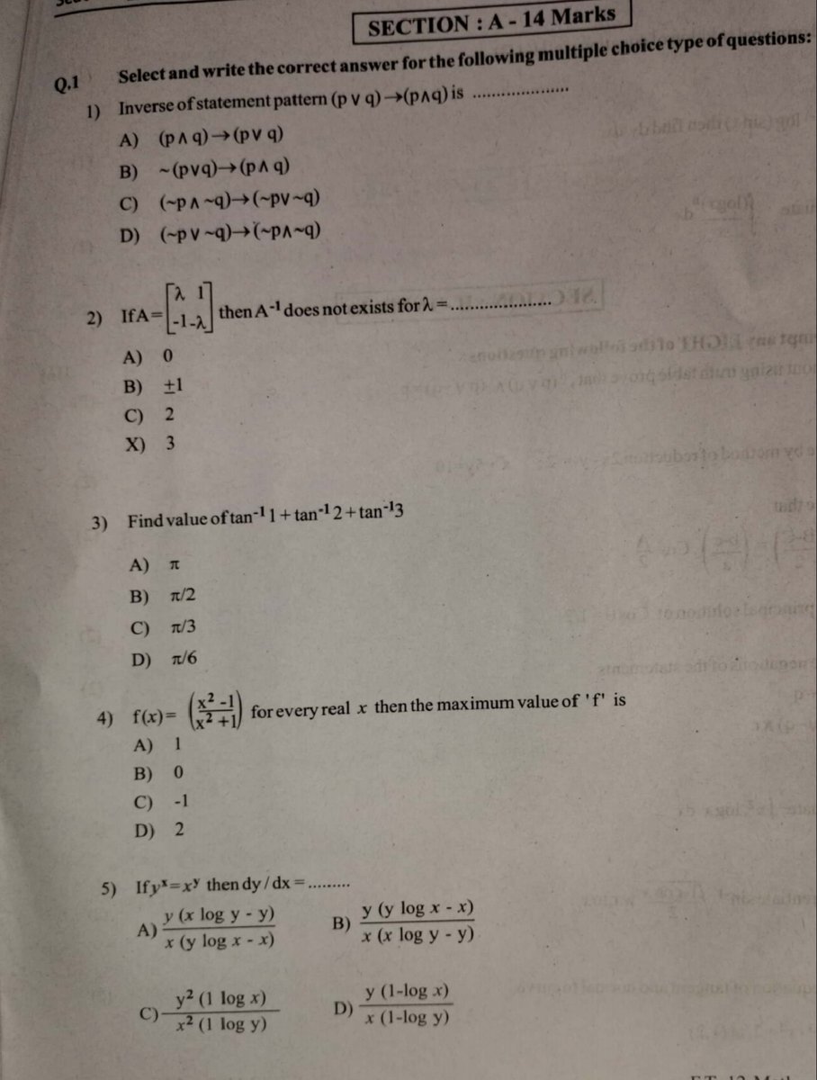 Select and write the correct answer for the following multiple choice que..