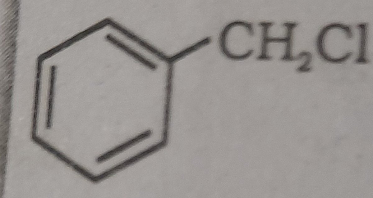 The image shows the structure of benzyl chloride. | Filo