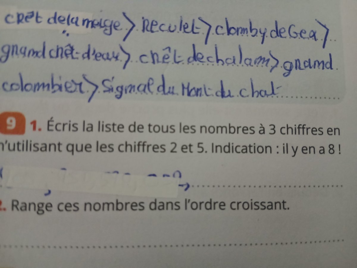 Écris la liste de tous les nombres à 3 chiffres en n'utilisant que les ch..