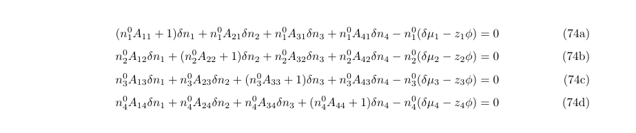 Solve for \delta n_1, \delta n_2, \delta n_3, and \delta n_4 in the syste..