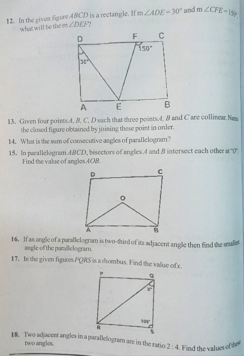 In the given figure, ABCD is a rectangle. If m\angle ADE = 30^\circ and..