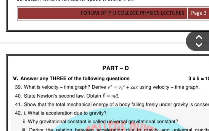 Physics Questions What is a velocity-time graph? Derive v^2 = v_0^2 + 2a..