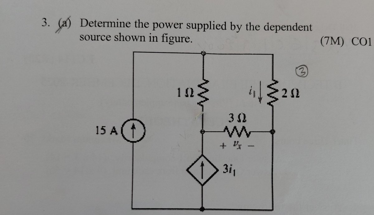 Determine the power supplied by the dependent current source (3i₁) in the..