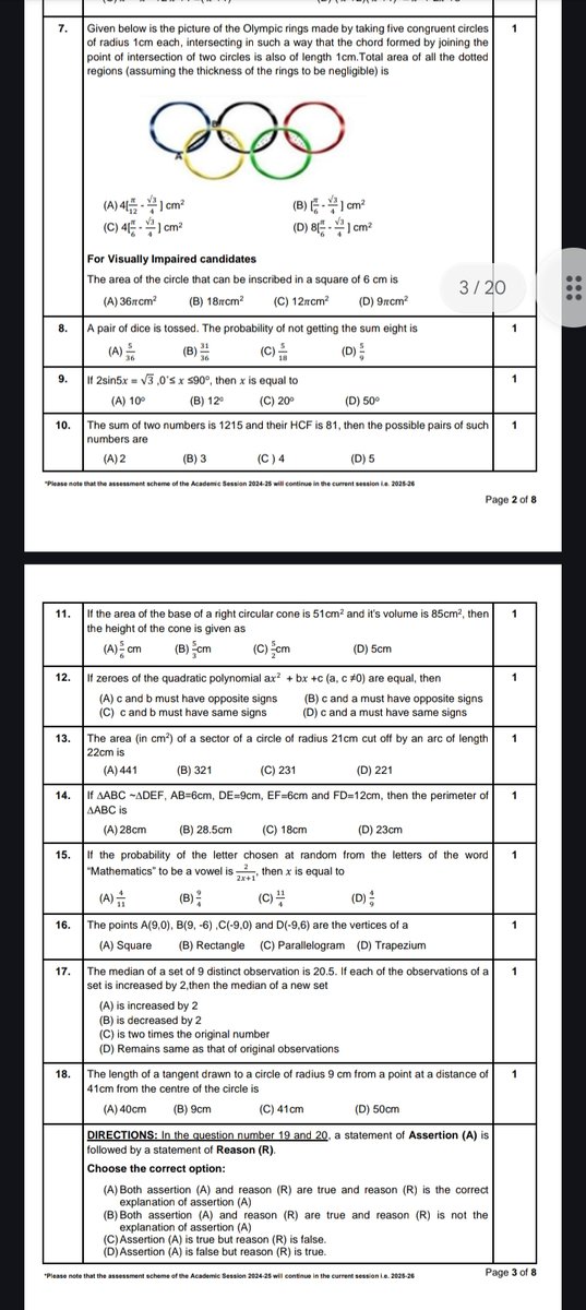 Questions 7 to 18 Given the Olympic rings made by five congruent circles..