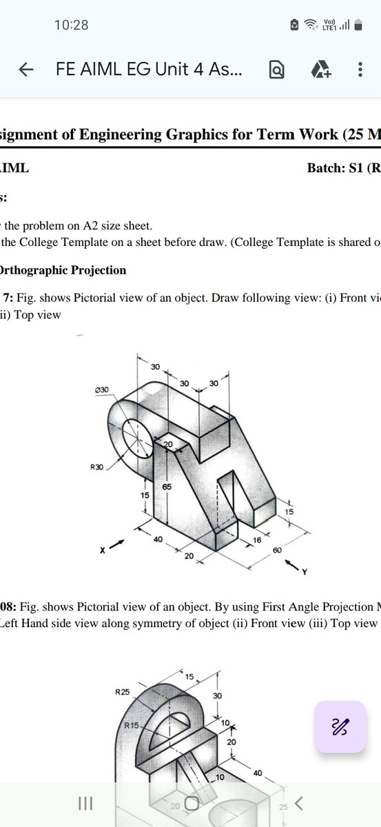 Fig. shows Pictorial view of an object. Draw the following views: Front