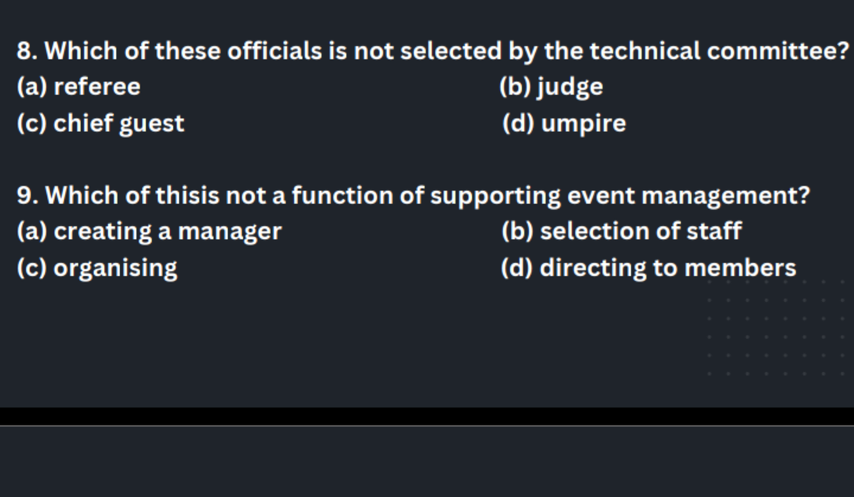 Which of these officials is not selected by the technical committee? (a)