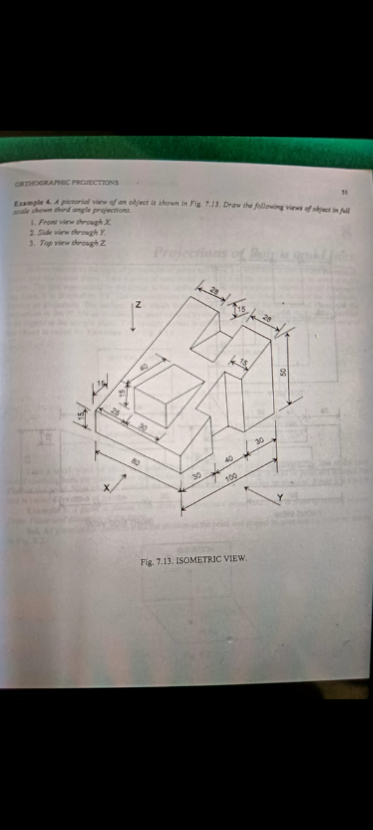 Example 4. A pictorial view of an object is shown in Fig. 7.13. Draw the