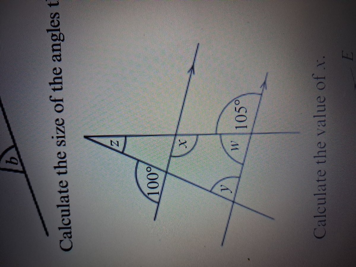 Calculate the size of the angles x, y, and z in the diagram and find the