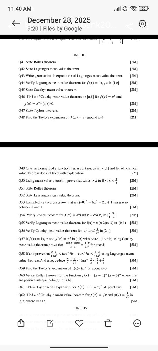 Q41. State Rolle's theorem. Q42. State Lagrange's mean value theorem. Q..
