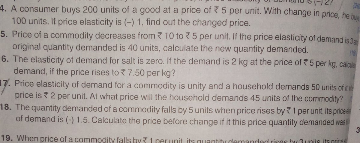 A consumer buys 200 units of a good at a price of ₹5 per unit. After chan..