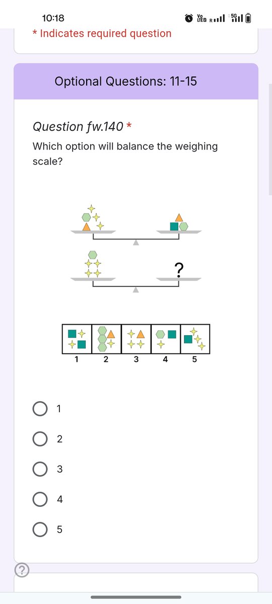 Question fw.140 Which option will balance the weighing scale? (Refer to