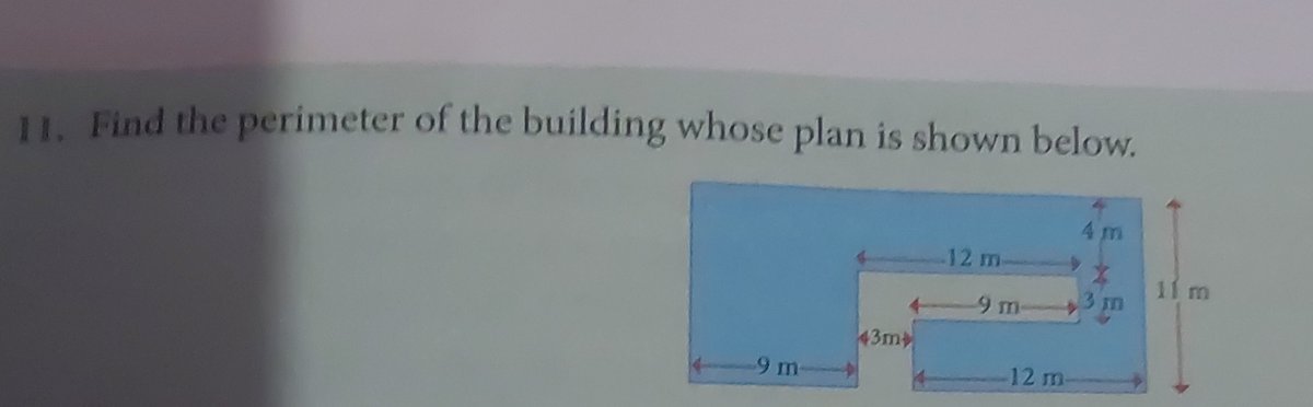 Find the perimeter of the building whose plan is shown below. The buildin..