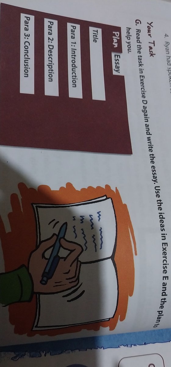 Read the task in Exercise D again and write the essay. Use the ideas in E..