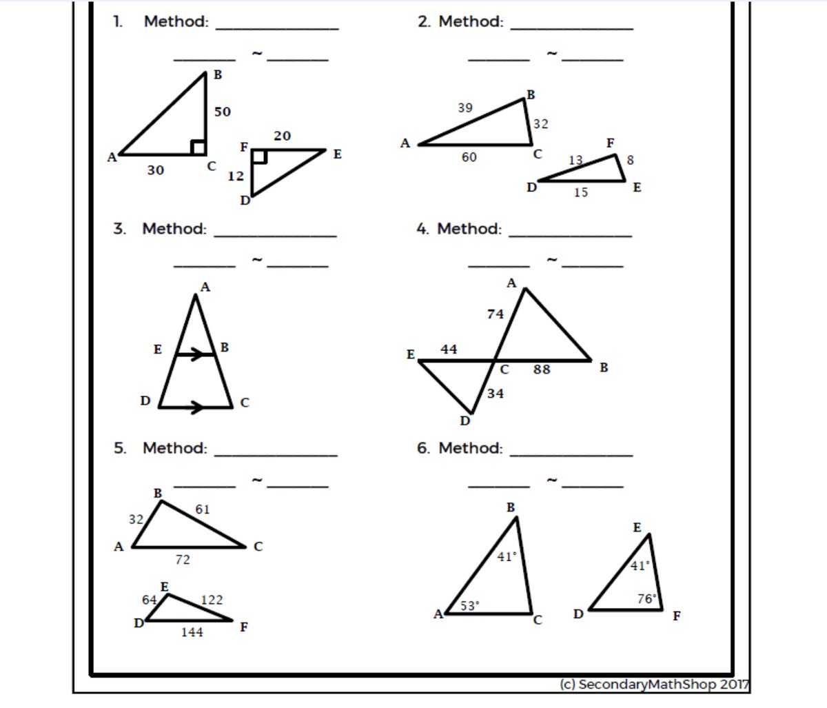 Determine the method (e.g., SSS, SAS, ASA, AAS, HL) to prove the triangle..