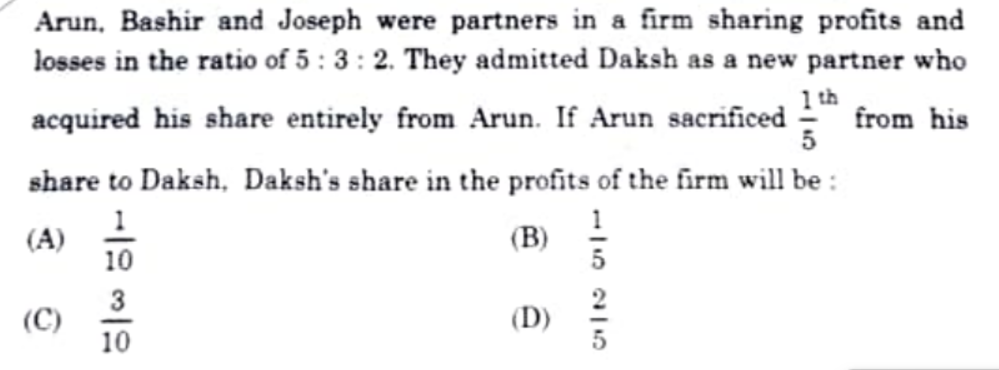 Arun. Bashir and Joseph were partners in a firm sharing profits and losse..