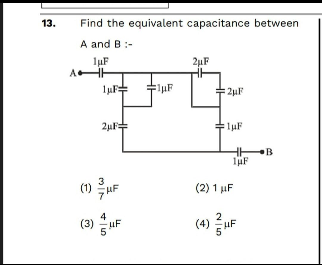 Find the equivalent capacitance between points A and B for the given capa..