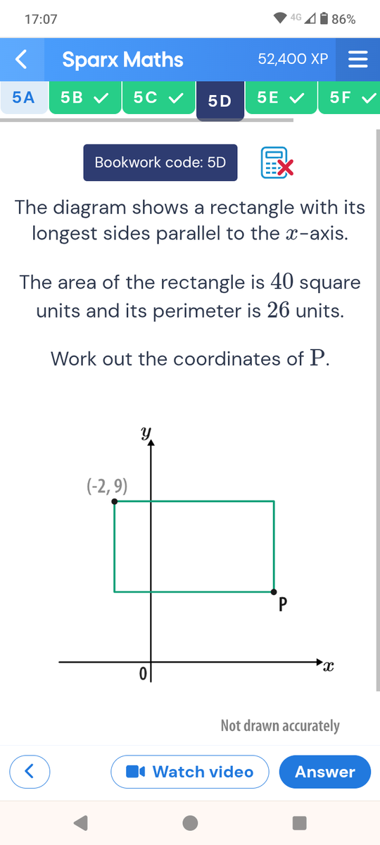 The diagram shows a rectangle with its longest sides parallel to the x-ax..