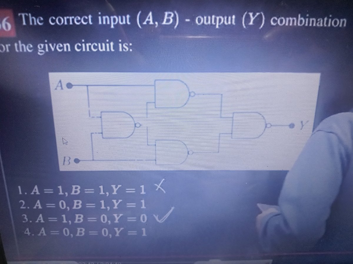 The correct input ( A , B ) - output ( Y ) combination or the given circu..