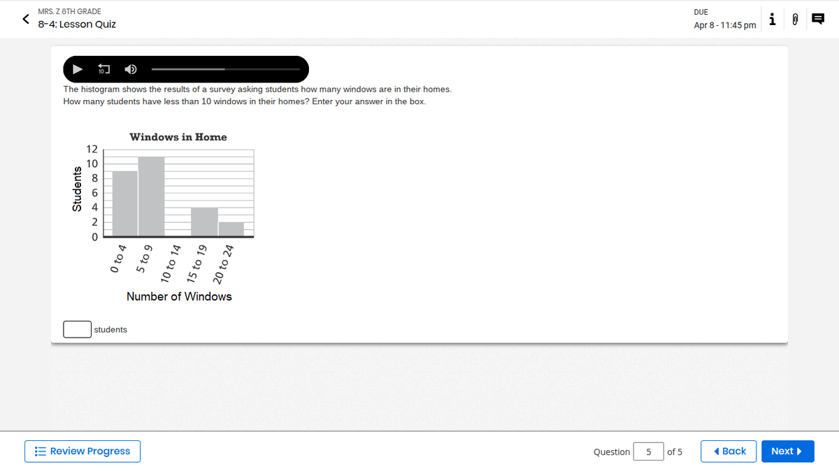 The histogram shows the results of a survey asking students how many wind..