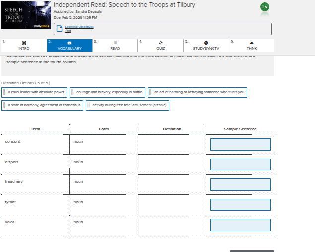 Complete the chart by dragging and dropping the correct meaning into the