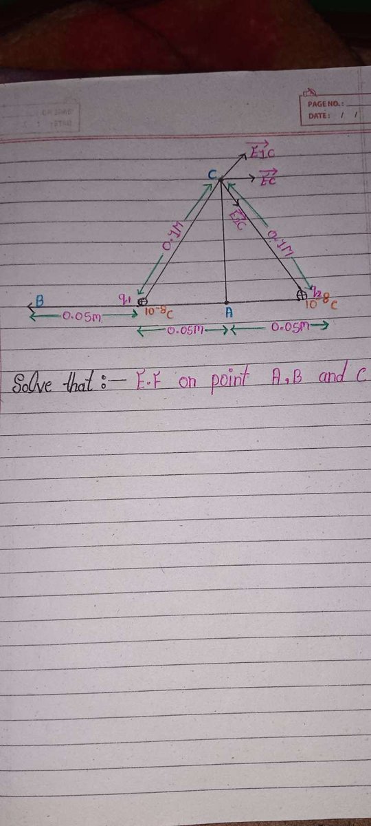 Find the net electric force on points A, B, and C for the given triangle