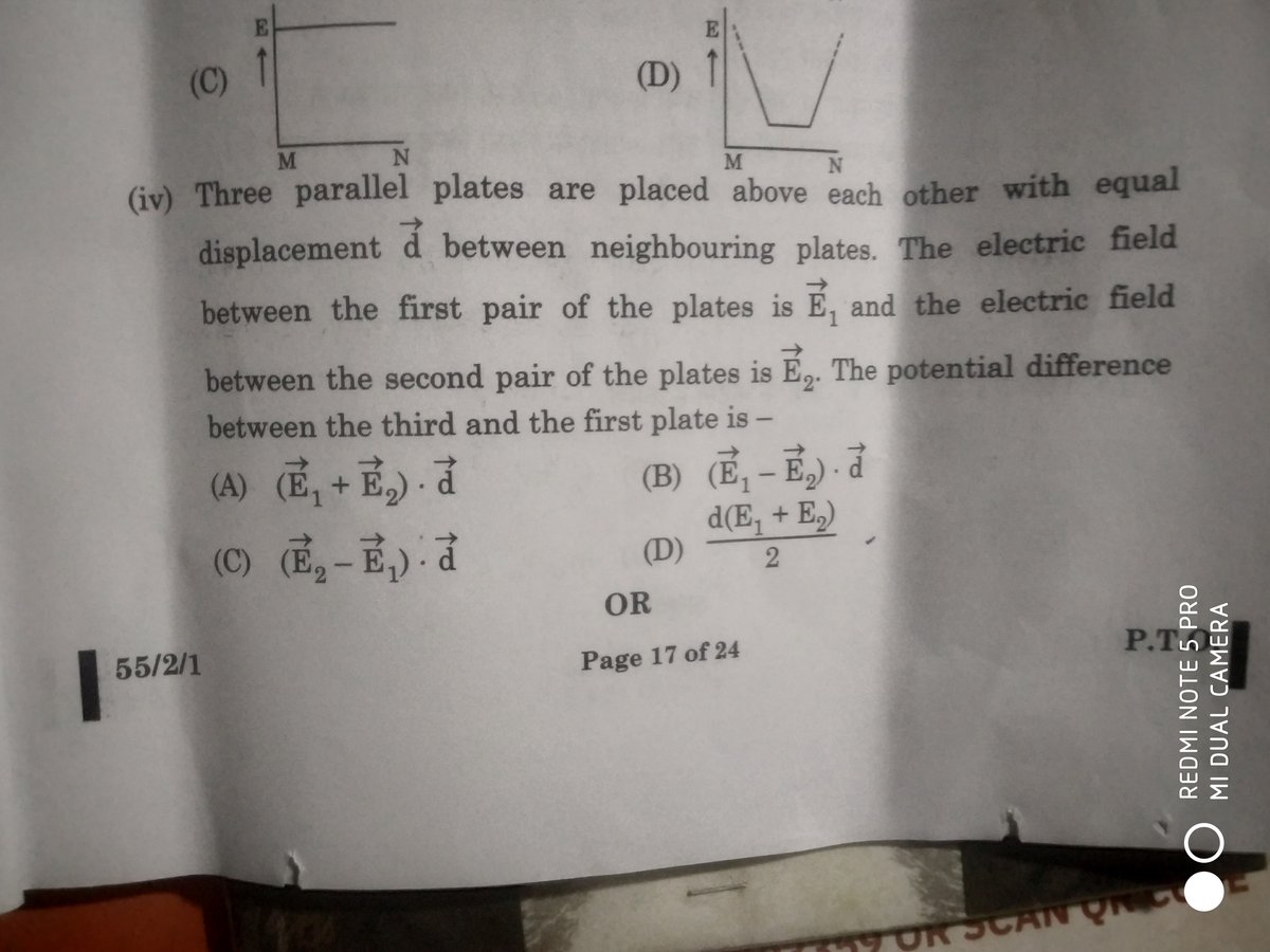 (C) (iv) Three parallel plates are placed { } ^ { M } above each other wi..