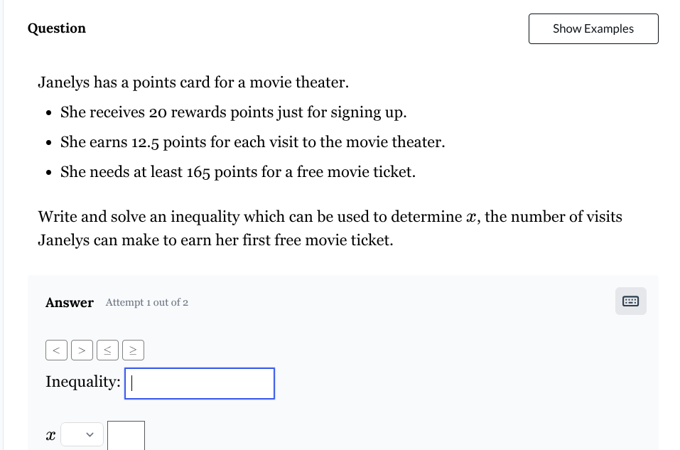 Janelys has a points card for a movie theater. She receives 20 rewards po..