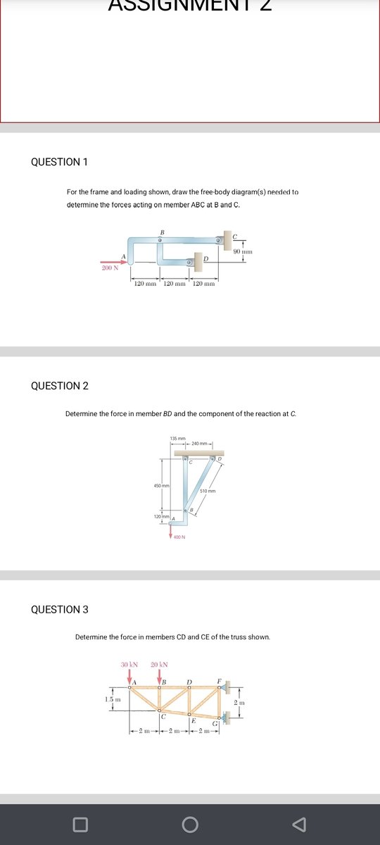 For the frame and loading shown, draw the free-body diagram(s) needed to