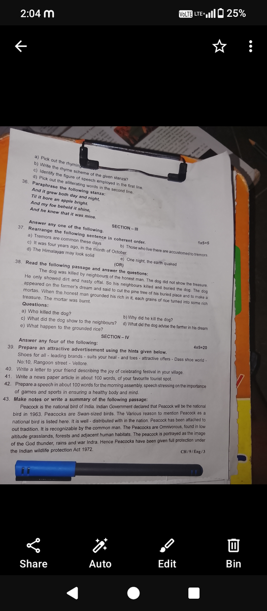 Question 35 a) Pick out the rhyming words. b) Write the rhyme scheme of