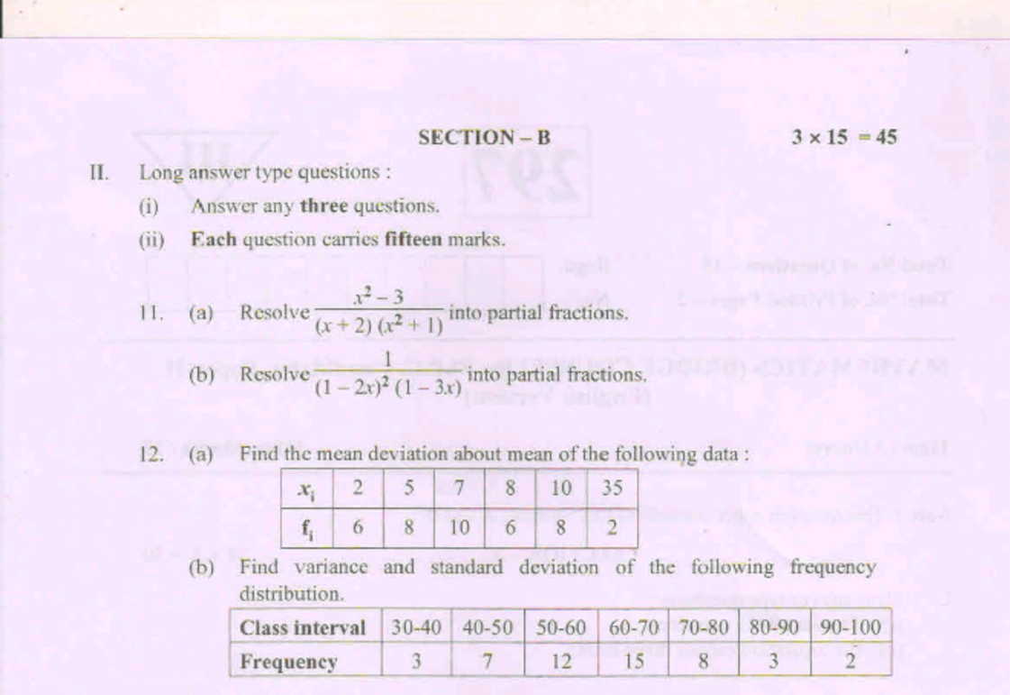 SECTION - B 3 \times 15 = 45 II. Long answer type questions : (i) Answer
