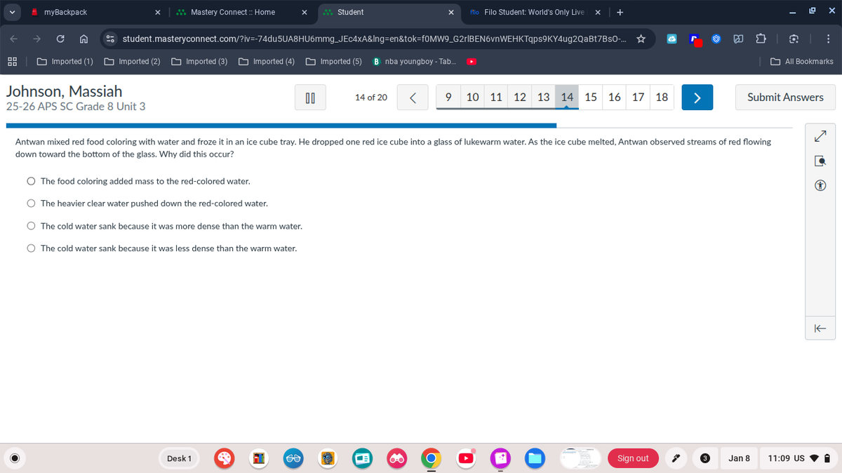 Antwan mixed red food coloring with water and froze it in an ice cube tra..