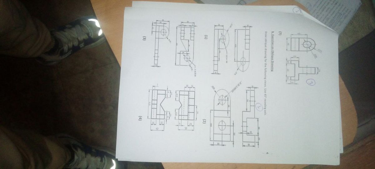 Exercises on Oblique Drawing: Draw oblique drawing for the following view..