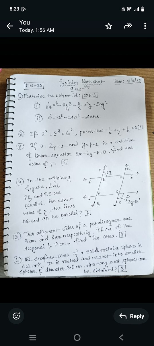Revision Worksheet - Class IX Factorise the polynomial: i) \frac{1}{..