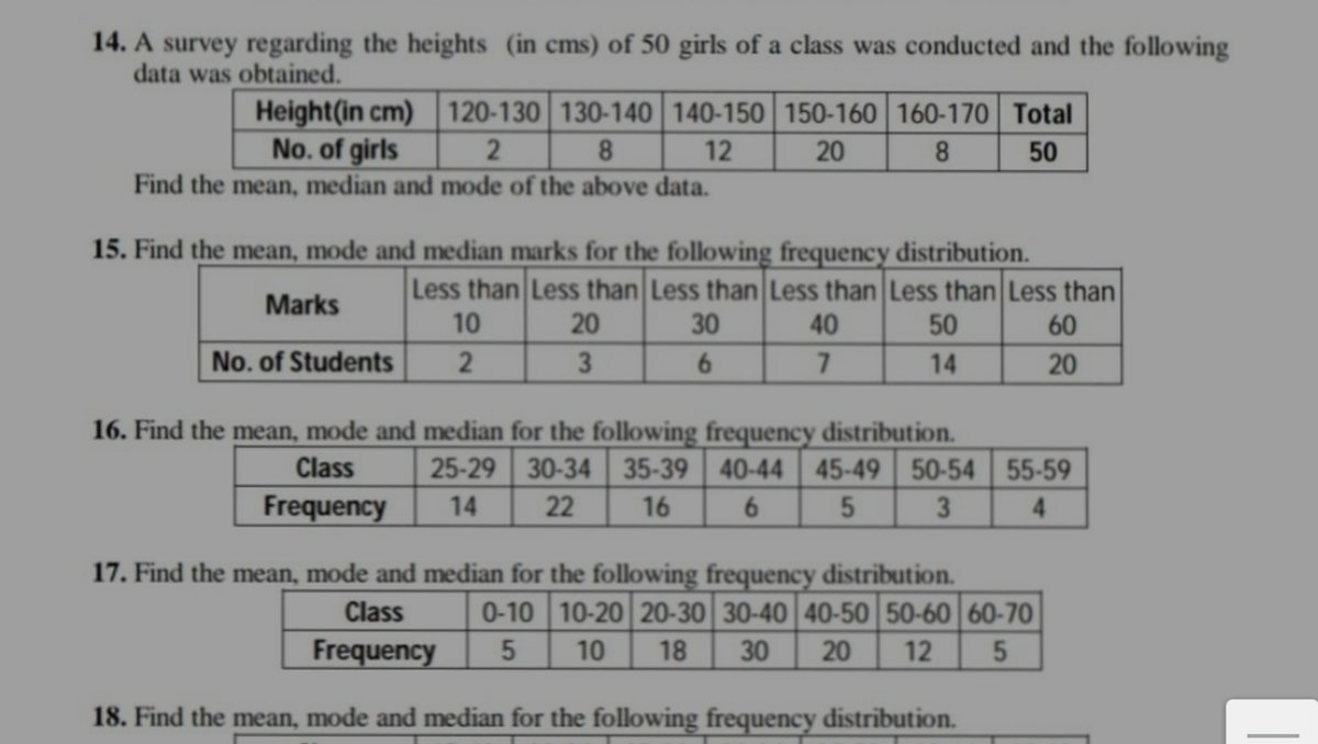A survey regarding the heights (in cms) of 50 girls of a class was conduc..