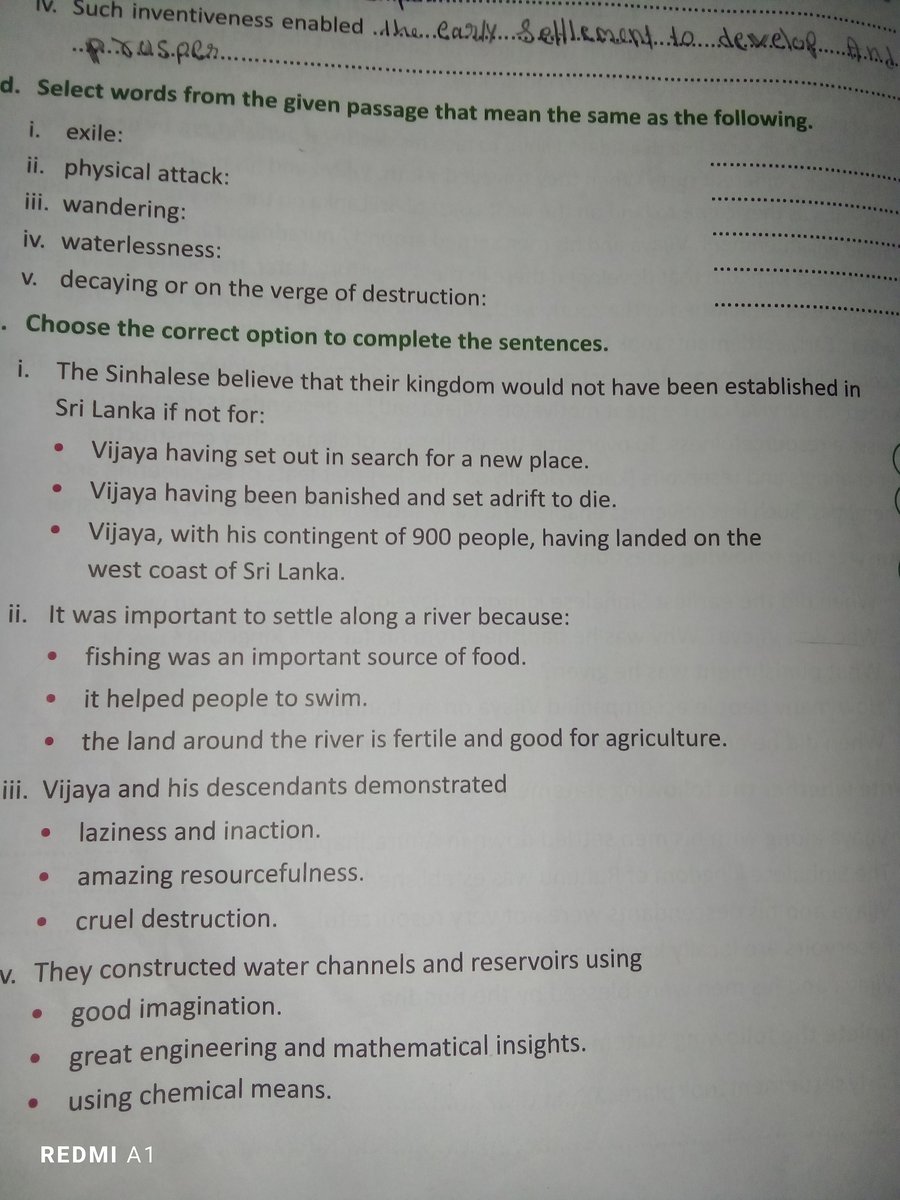 Vocabulary and Comprehension Questions Select words from the given passa..
