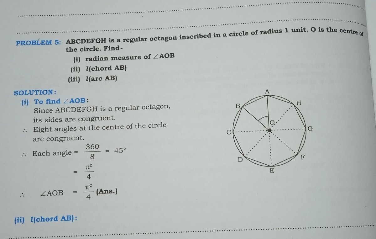 \qquad \qquad PROBLEM 5: ABCDEFGH is a regular octagon inscribed in a cir..