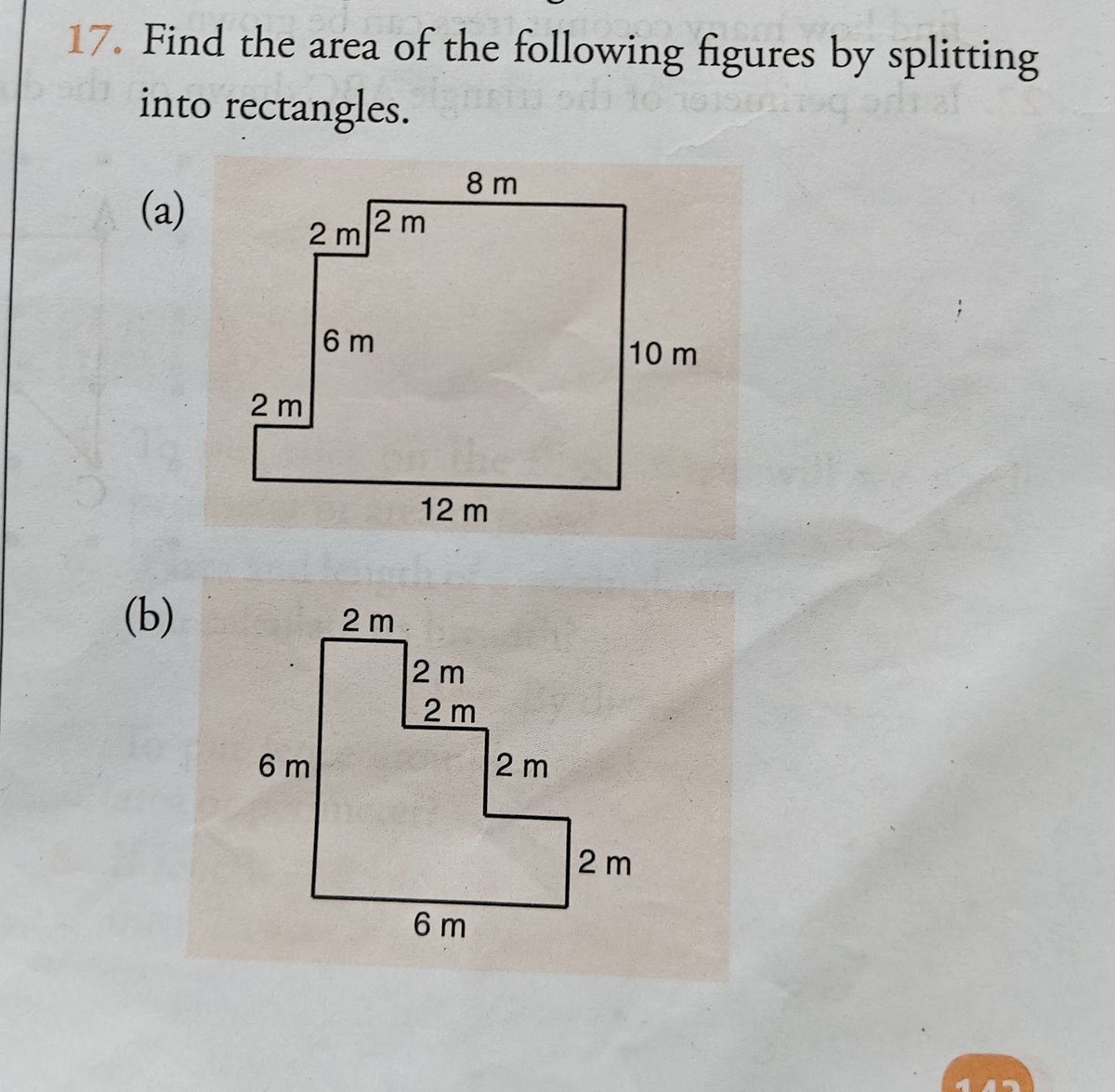 Find the area of the following figures by splitting into rectangles. (a)..