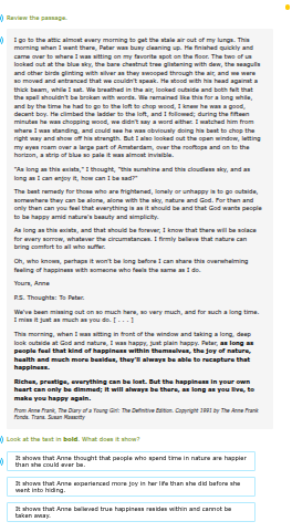 Review the passage from Anne Frank's diary. Look at the text in bold. Wh..