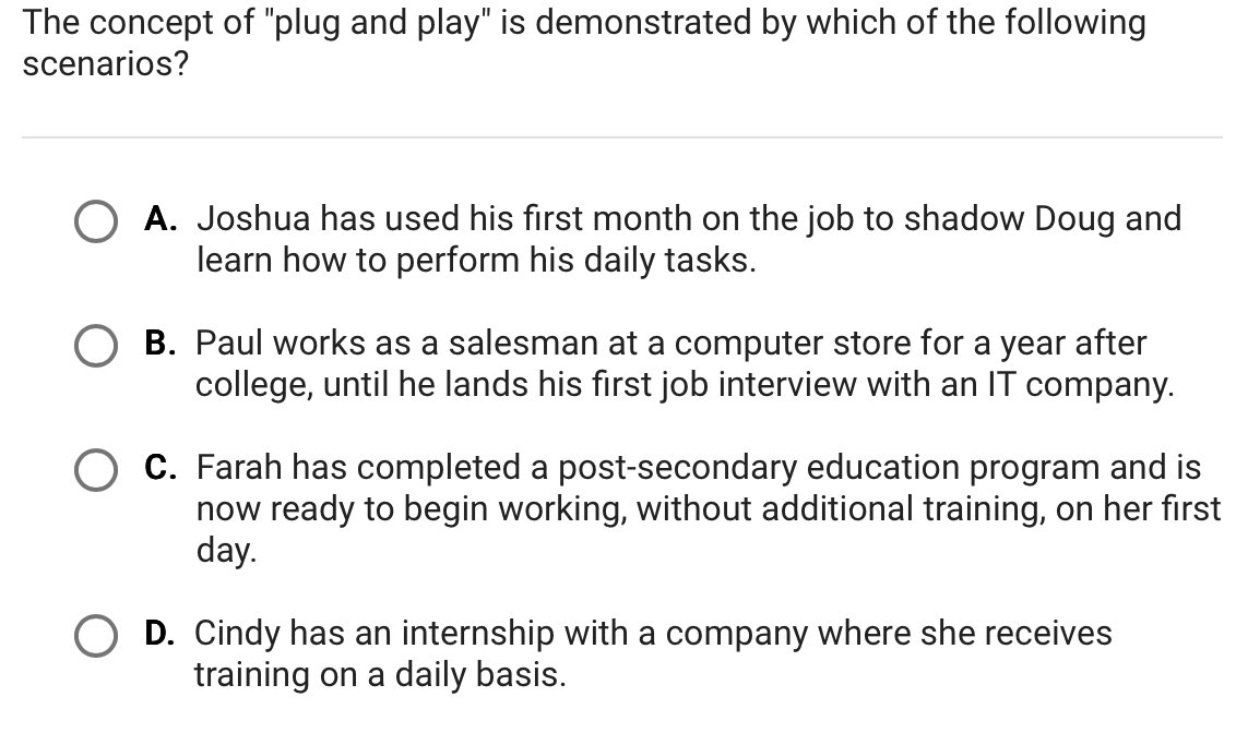 The concept of "plug and play" is demonstrated by which of the following
