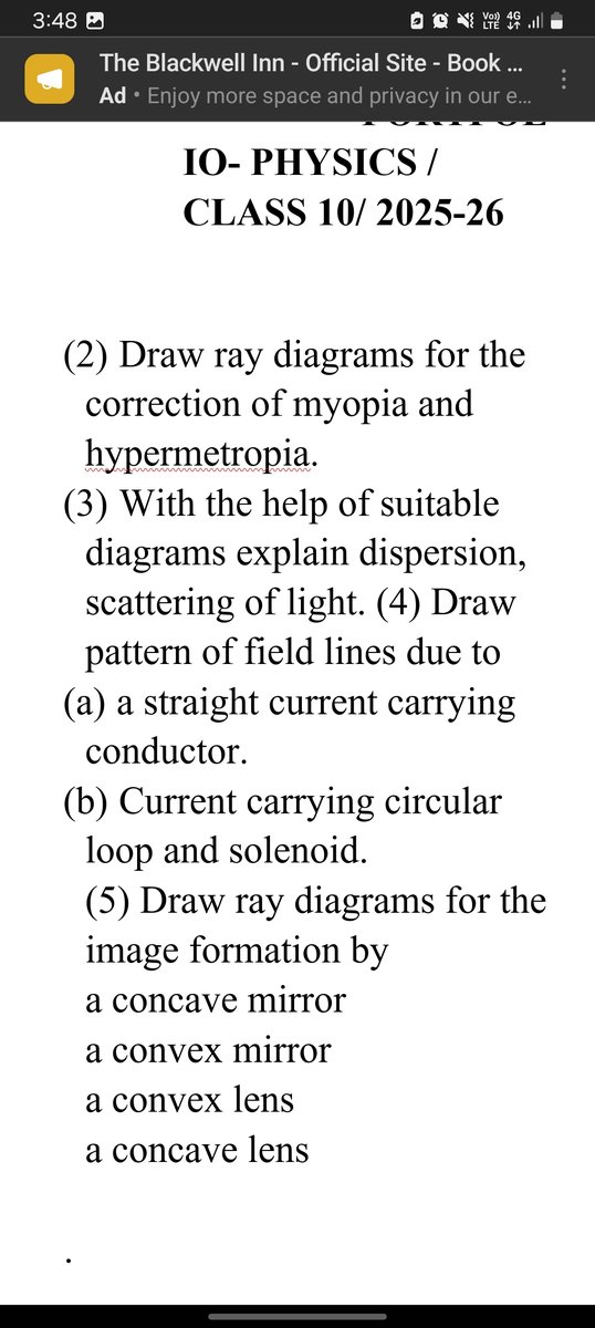 Questions on Optics and Electromagnetism Draw ray diagrams for the corre..