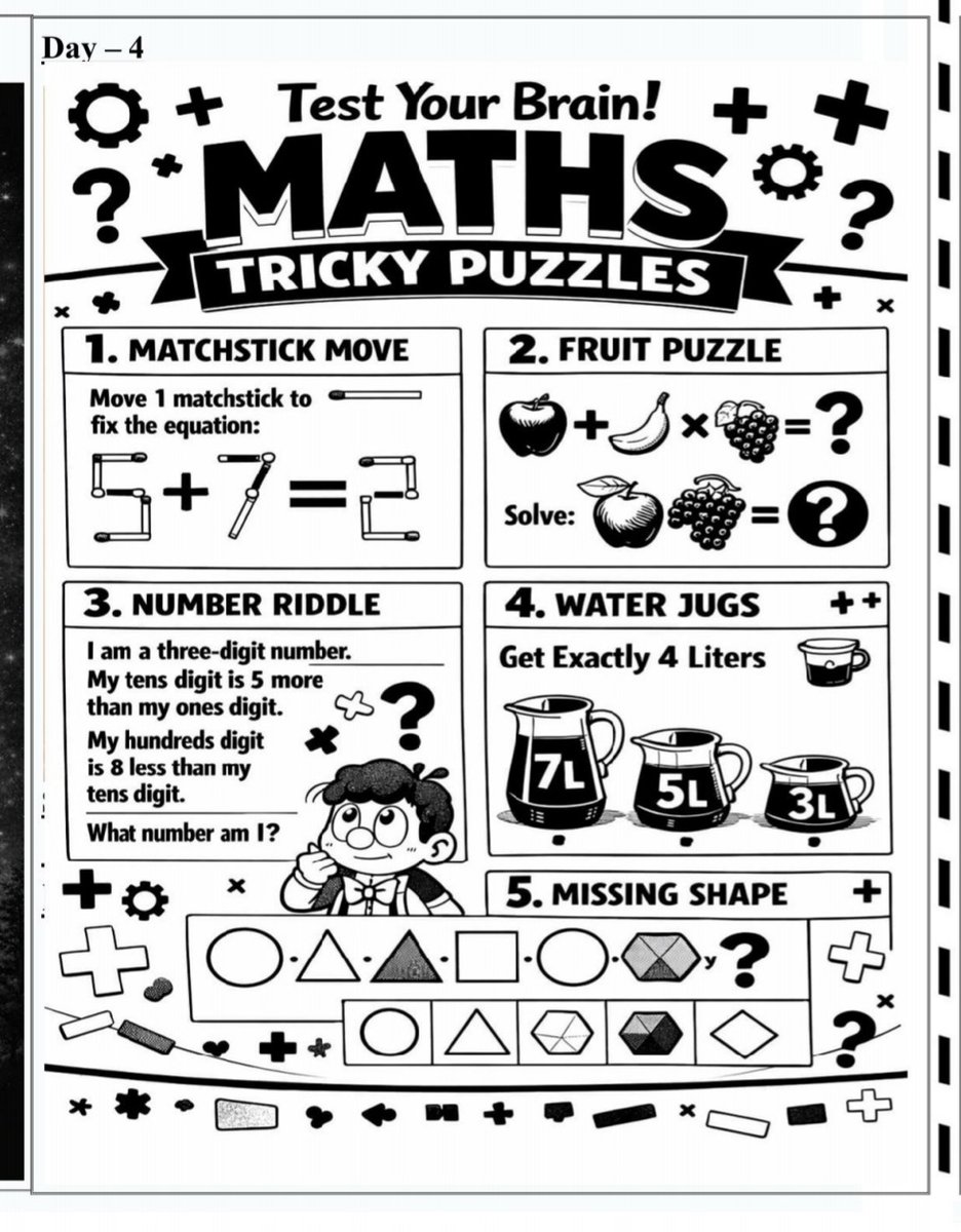 Day - 4 Test Your Brain! MATHS TRICKY PUZZLES MATCHSTICK MOVE Move 1 m..
