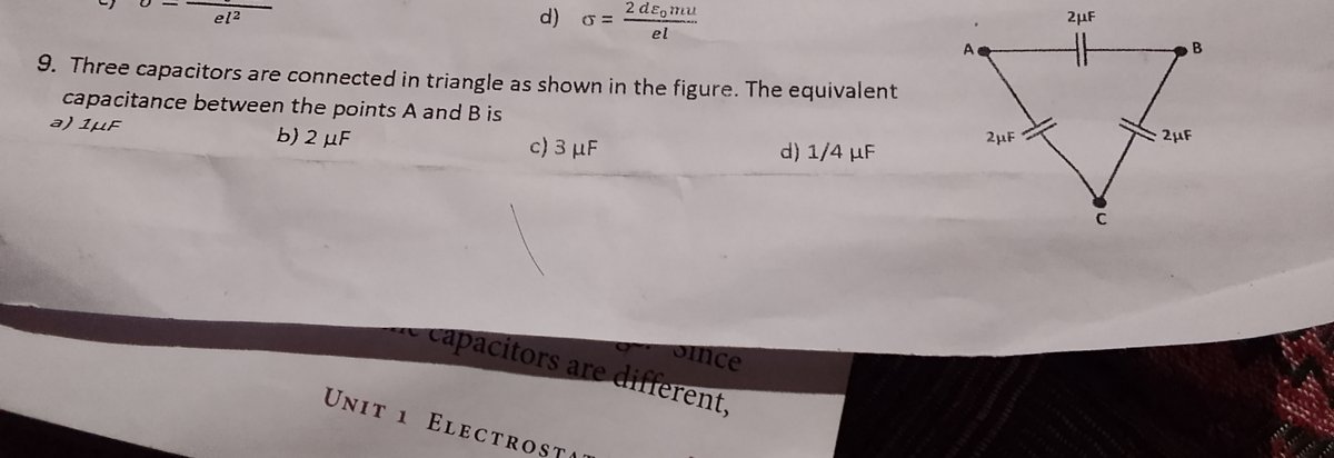 Three capacitors are connected in triangle as shown in the figure. The eq..